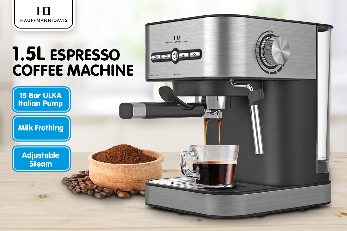 Hauffmann Davis Espresso Coffee Machine Automatic 15 Bar Italian Pump ...
