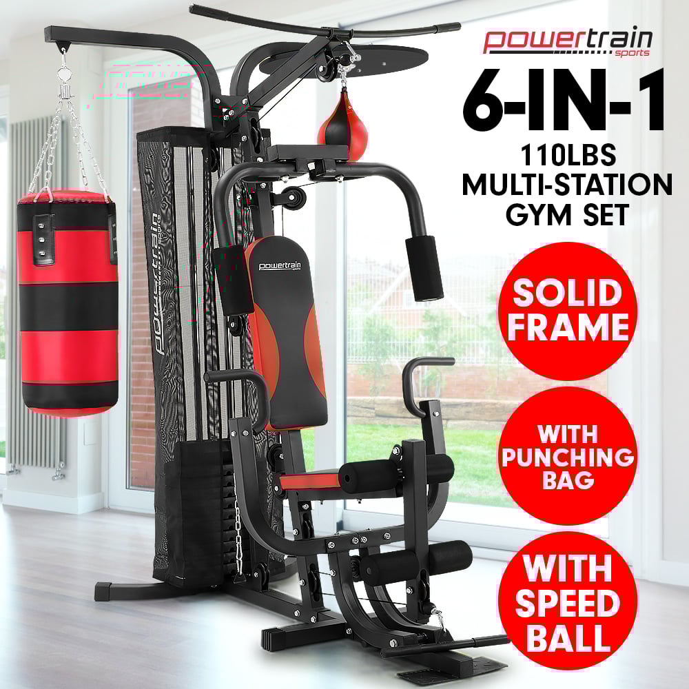 Home Gym Multi Station with Boxing Punching Bag Speed Ball Powertrain ...